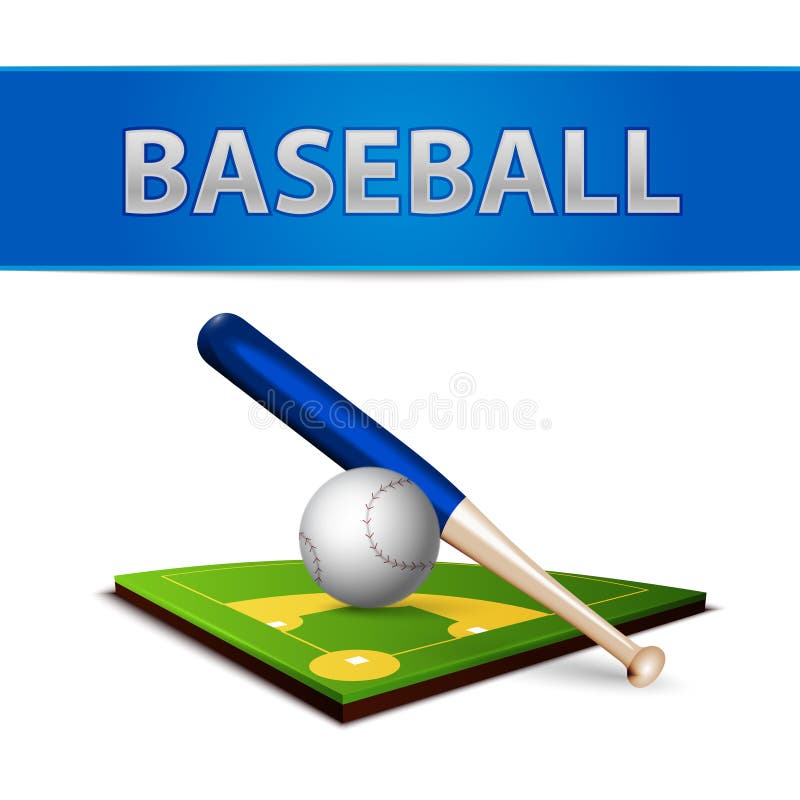 Baseball Ball Bat and Green Field Emblem Stock Vector - Illustration of ...
