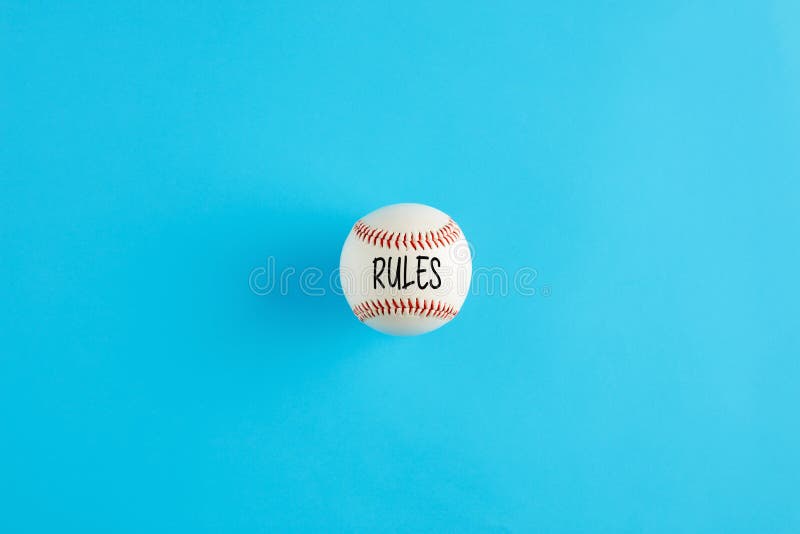 Baseball Ball on Blue Background with the Word Rules Stock Image ...