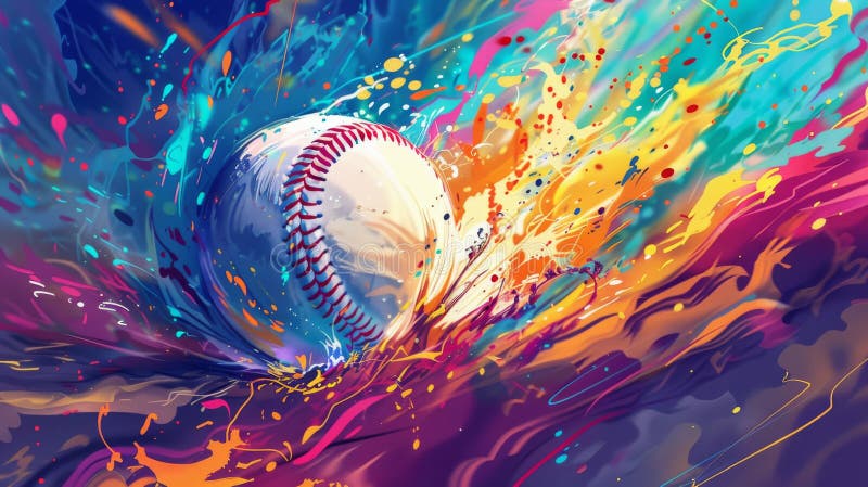 Baseball Ball with Color Splash Paint. Generative AI. Stock ...