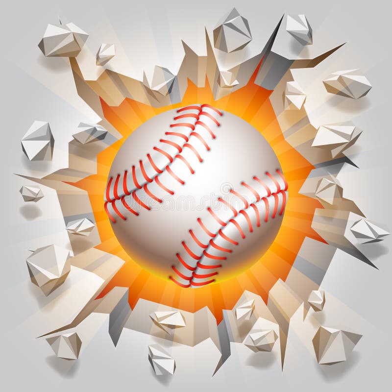Baseball Ball and Cracked Wall. Stock Vector - Illustration of power ...