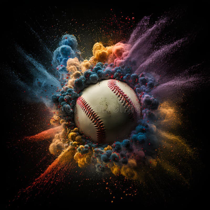 Baseball Ball in Explosion of Colored Smoke. 3d Illustration Stock ...