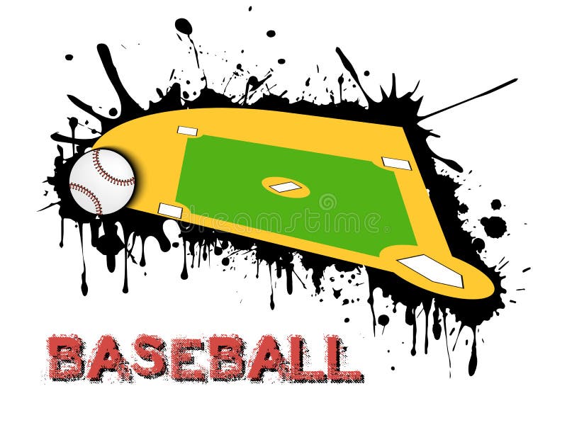 Baseball Ball and Field on a Background of Blots of Paint Stock Vector ...