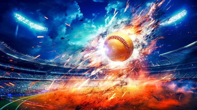Baseball Ball on Fire, Energy and Movement of the Game, Arena Stock ...