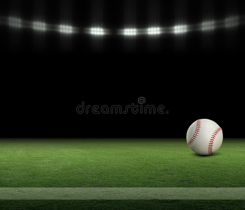 Baseball Ball on a Grass Field with Stripe and Black Background Under ...