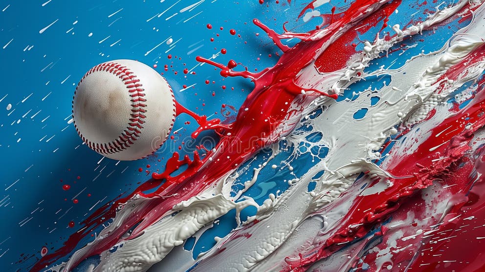 Baseball Ball, with Paint Splash Red, White and Blue on Background ...