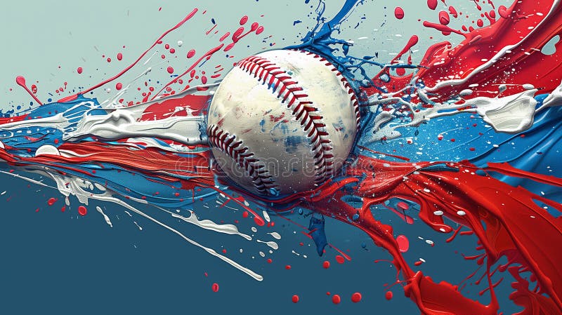 Baseball Ball, with Paint Splash Red, White and Blue on Background ...