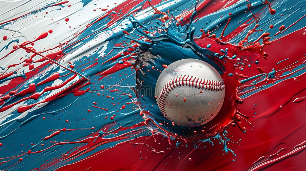Baseball Ball, with Paint Splash Red, White and Blue on Background ...