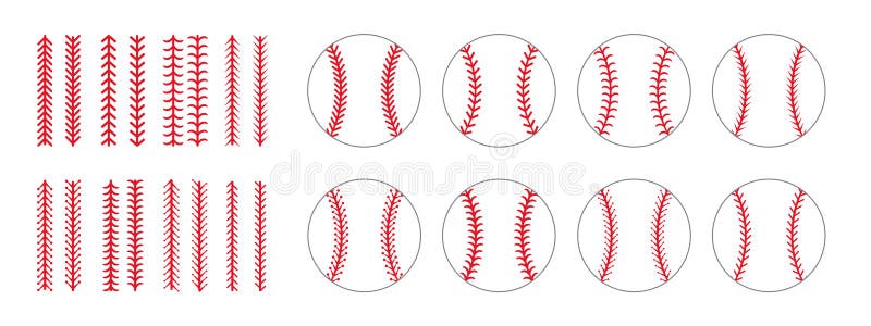 Baseball Ball and Red Stitch Set in Flat Style Isolated on White ...