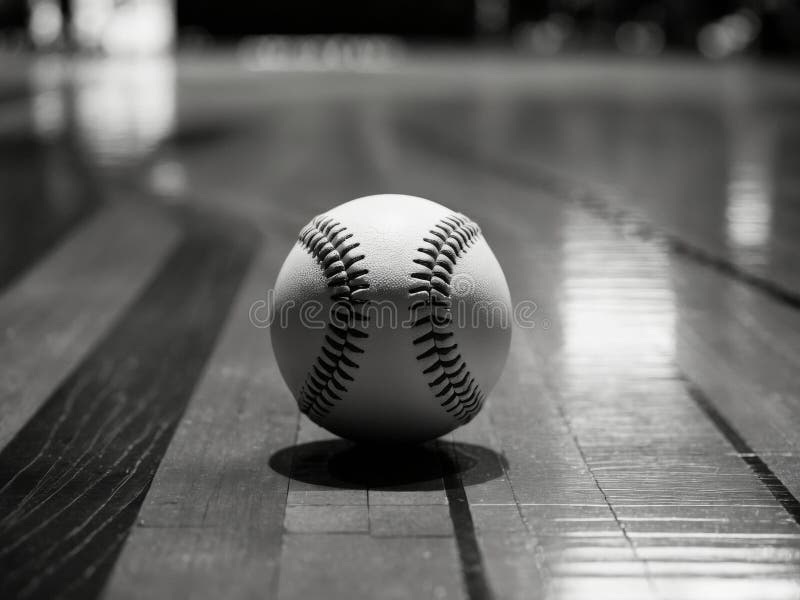 Baseball Ball Seen Close Up on the Arena Floor. Stock Image - Image of ...