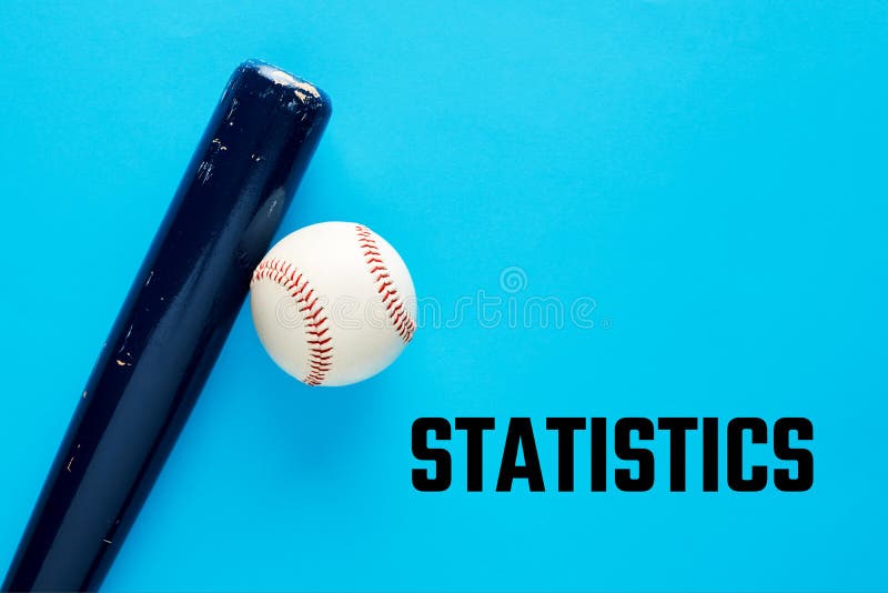 Baseball Bat and a Ball on Blue Background with the Word Statistics ...
