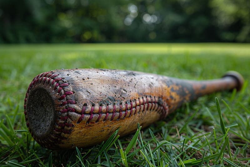 Baseball Bat and Ball on the Field Stock Photo - Image of outfield ...