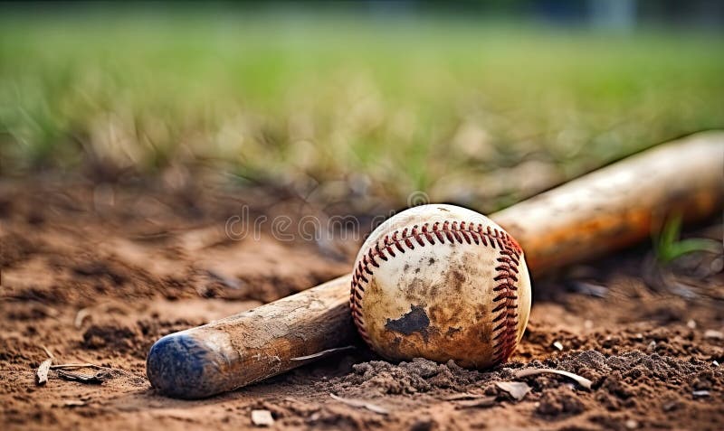 Baseball Bat and Baseball on Ground Stock Illustration - Illustration ...