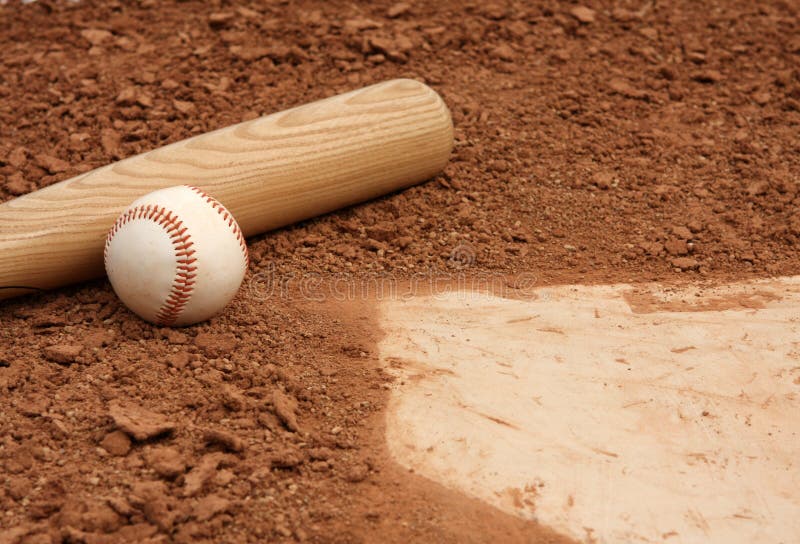 Baseball and Bat on Home Plate Stock Image - Image of pasttime, active ...