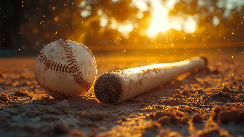 Baseball and Bat on Dusty Field at Sunset Stock Illustration ...