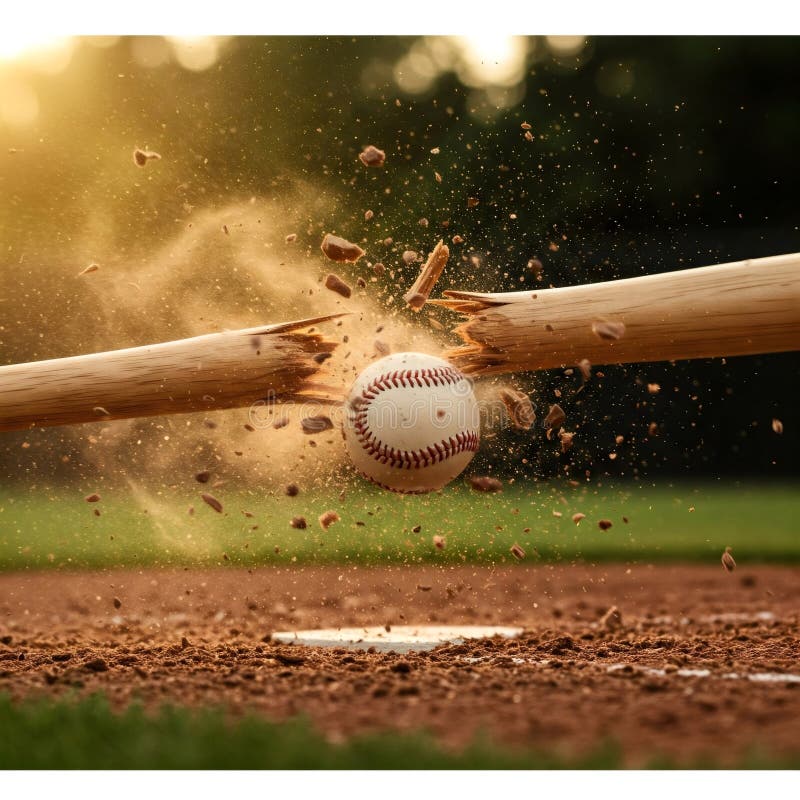 Baseball Bat Exploding on Impact with Ball, Sending Wood Chips Flying ...