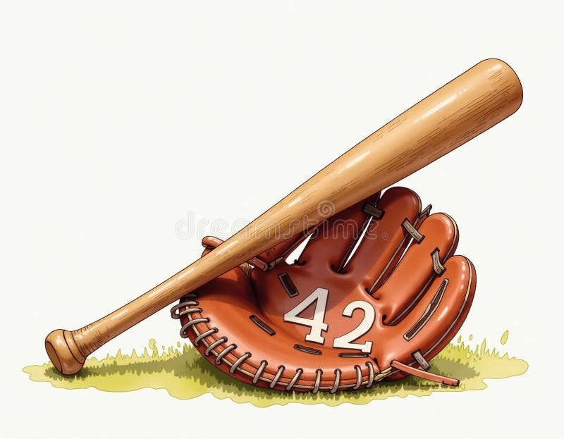 Baseball Bat and Glove with Number 42 Stock Illustration - Illustration ...