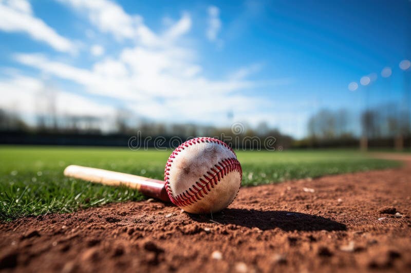 Baseball Bat on a Green Grass at Baseball Field. AI Generated Stock ...