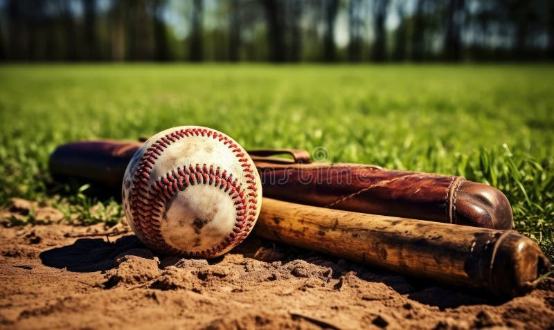 Baseball Bat and Baseball on the Ground Stock Illustration ...