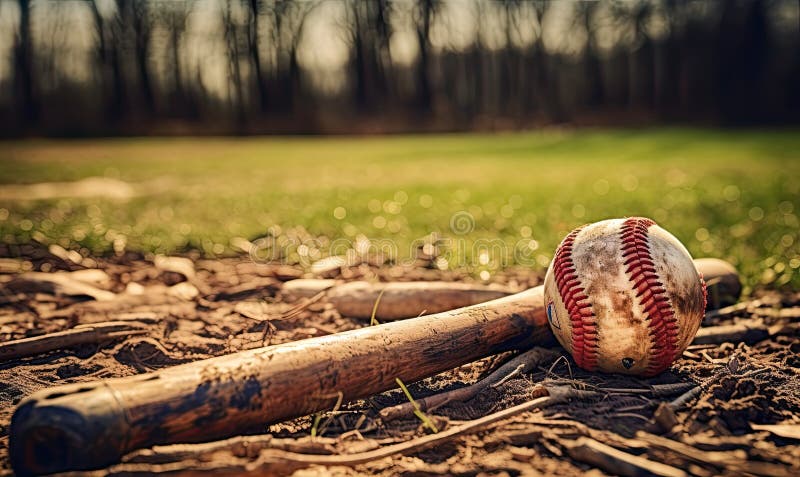 Baseball Bat and Baseball on Ground Stock Illustration - Illustration ...