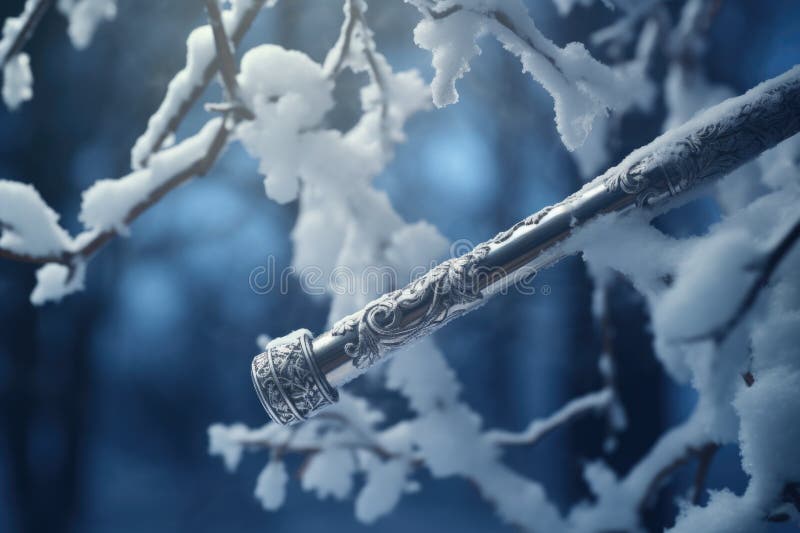 A Baseball Bat Hangs from a Tree Branch Covered in Snow, a Serene ...