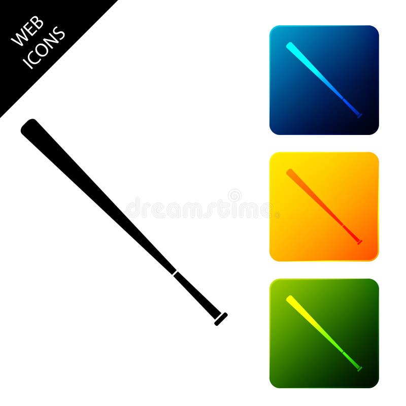 Baseball Bat Icon Isolated. Set Icons Colorful Square Buttons Stock ...