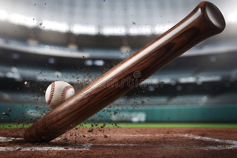Baseball Bat Impacting Ball in a Stadium Stock Illustration ...