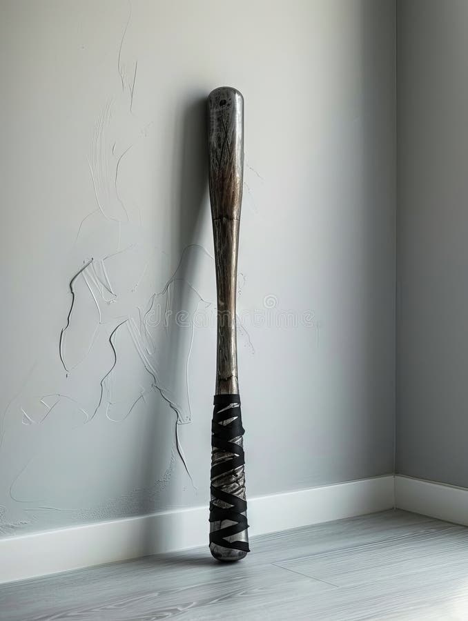 A Baseball Bat Leaning Against a Wall in a Room Stock Photo - Image of ...