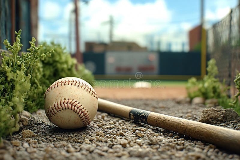 Baseball and Bat Resting on the Field after Game Stock Photo - Image of ...