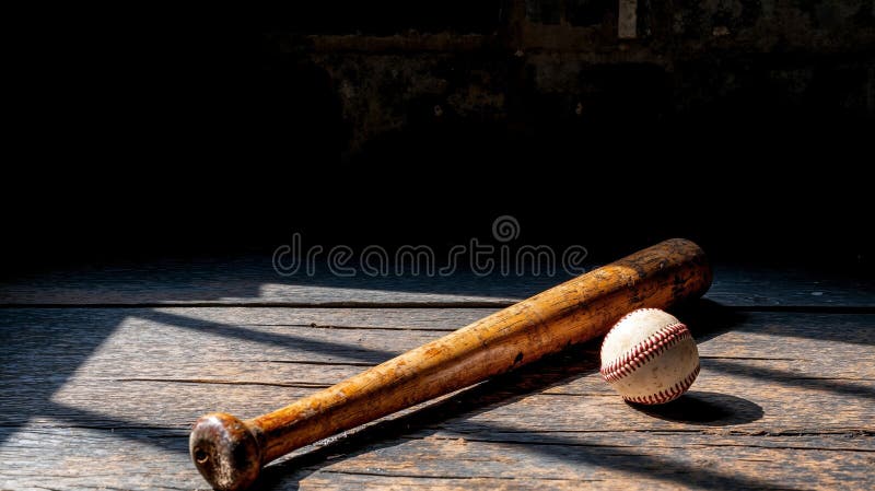 A Baseball and a Baseball Bat Sitting on a Wooden Table Stock Image ...