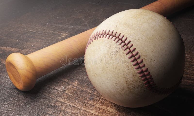 Baseball and Bat on Wooden Table Stock Illustration - Illustration of ...