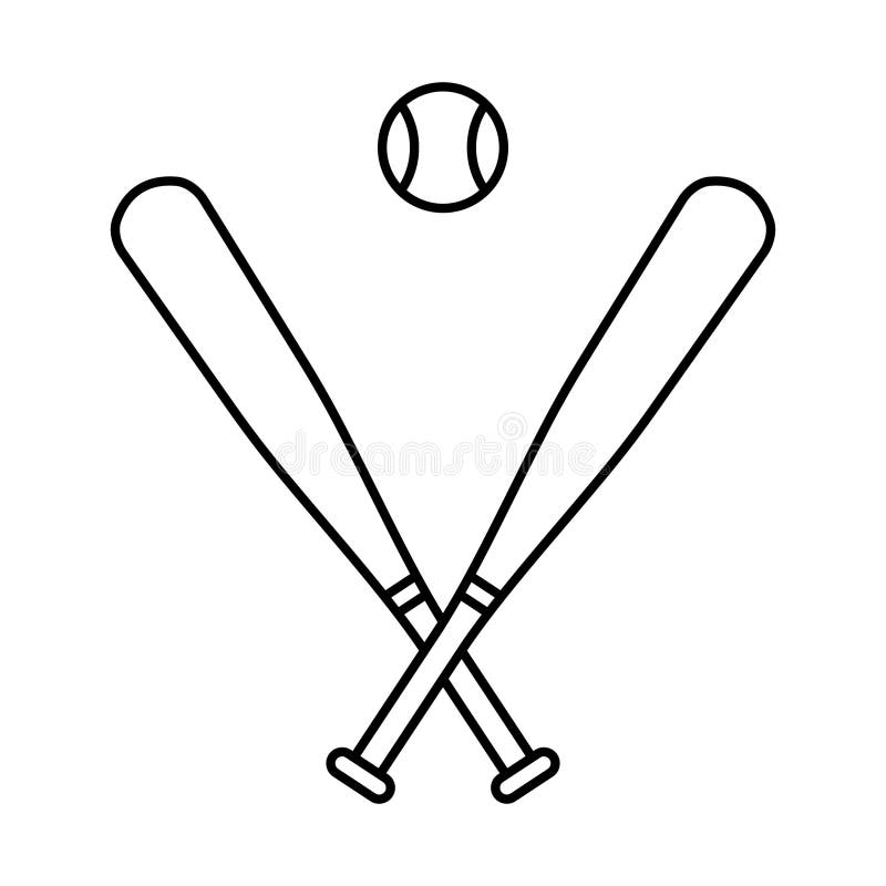 Two Crossed Baseball Bats with Ball Icon in Linear Style. Stock ...
