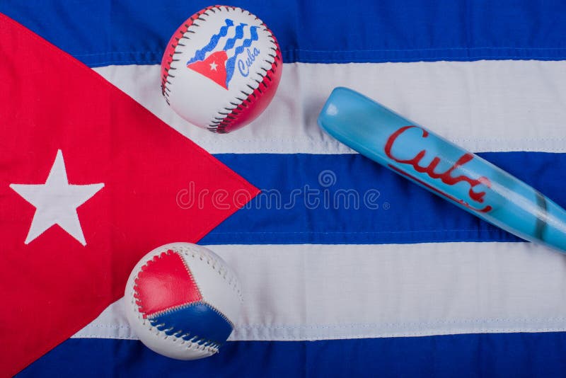 Baseball and Baseball Bats on a Flag of Cuba Stock Photo - Image of ...