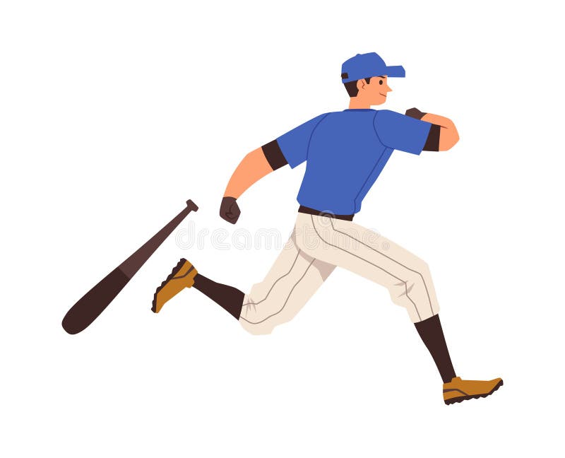 Baseball Batter Player Running To Base after Hitting Ball, Flat Vector ...