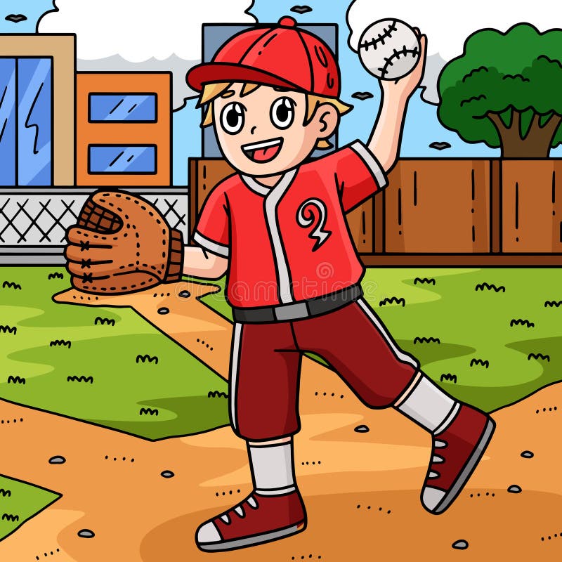 Boy Pitching Baseball Coloring Page for Kids Stock Vector ...