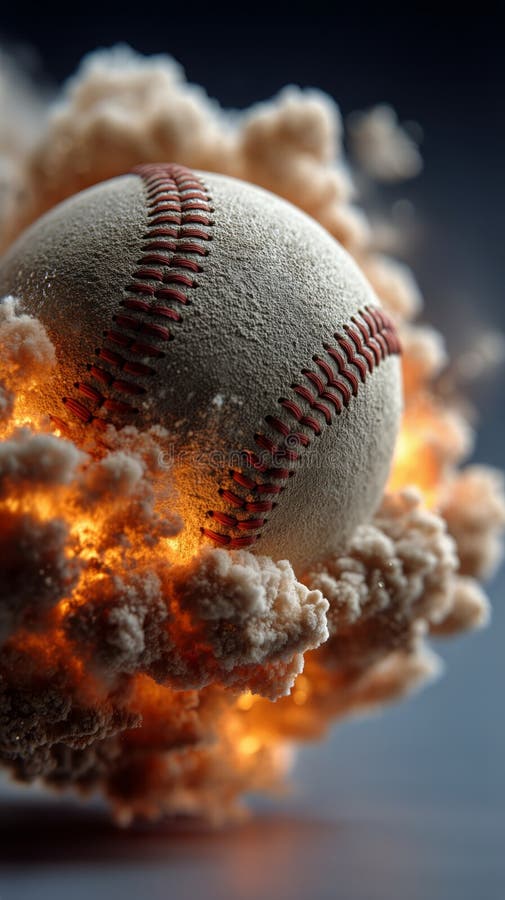 Baseball Bursting through Clouds of Smoke and Fire in Dynamic Explosion ...