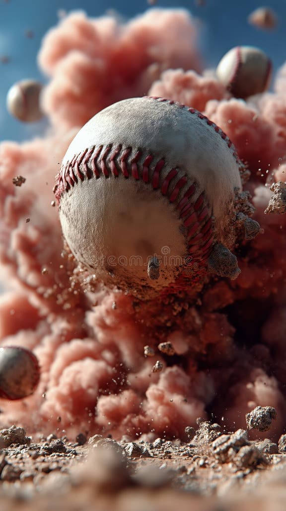 Baseball Bursting through Clouds of Smoke and Fire in Dynamic Explosion ...