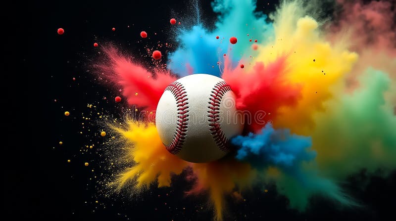 A Baseball Bursts through a Cloud of Colorful Powder, Creating a ...