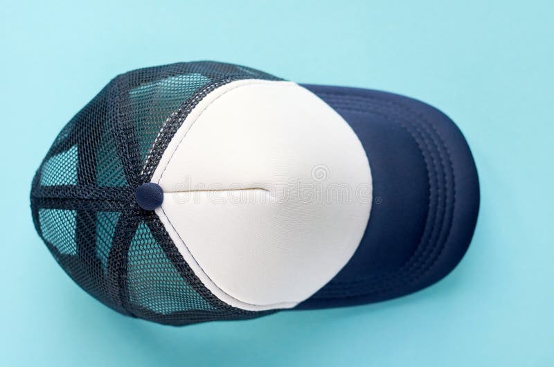 Baseball Cap on Blue Background Composition. Flat Lay Stock Photo ...