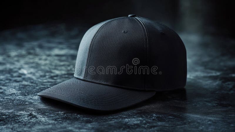 Baseball Cap in Deep Black with Subtle Textured Design on a Dark Moody ...