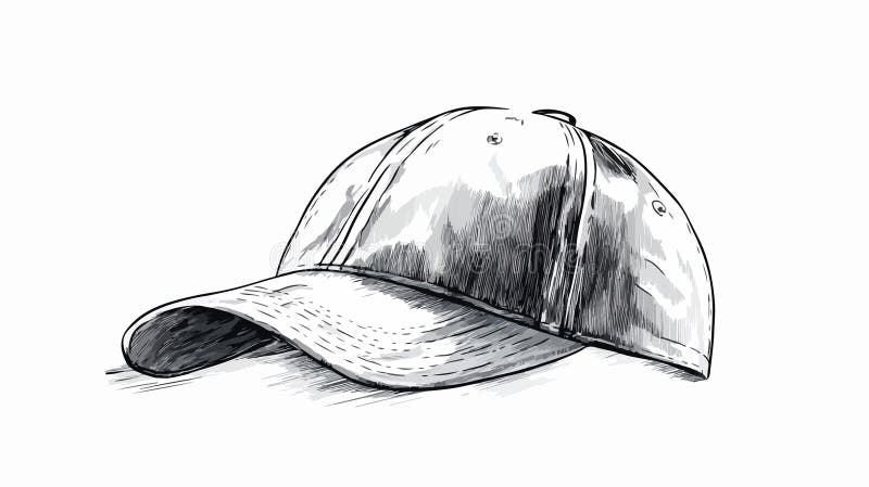 Baseball Cap Hand-Drawn Doodle Line Sketch Stock Vector - Illustration ...