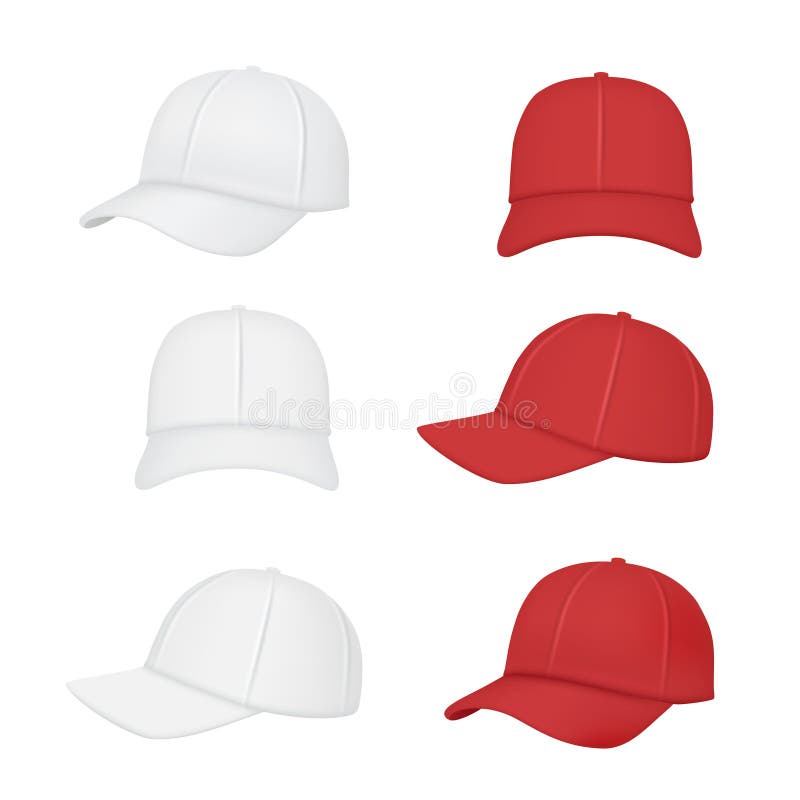 Baseball Cap. Sport Clothes Realistic Mockup Front Back Side of Caps ...
