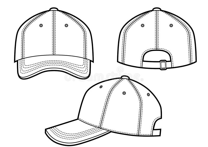 Baseball Cap Vector Illustration on White, Front, Back, Side Views ...