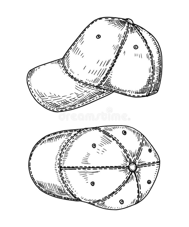 Baseball Cap. Vector Vintage Sketch Stock Vector - Illustration of head ...