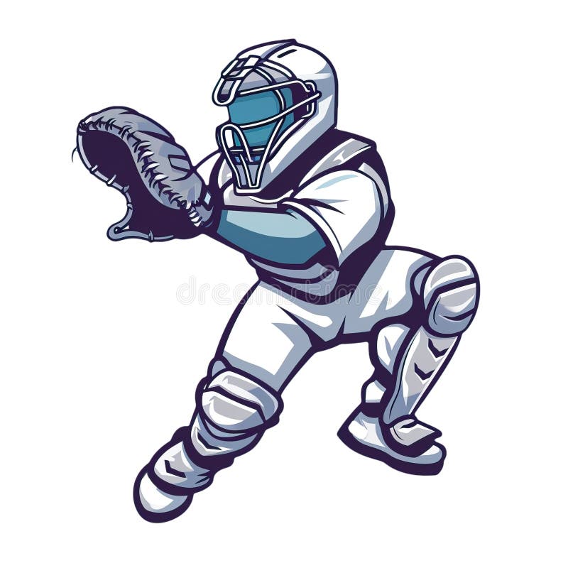 Baseball Catcher in Action Isolated on White Stock Illustration ...