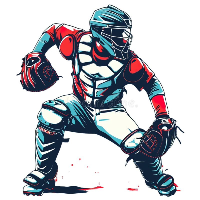 Baseball Catcher in Action Isolated on White Stock Illustration ...