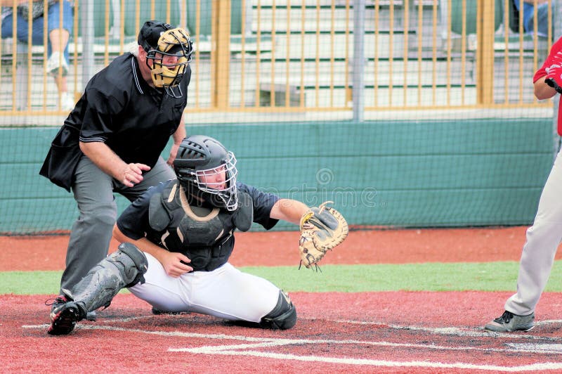 Baseball Catcher with Umpire Editorial Stock Image - Image of pitch ...