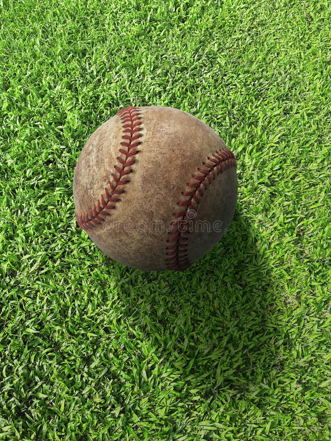 Baseball on the Clear Green Grass Turf Close-up. Top View Stock Photo ...