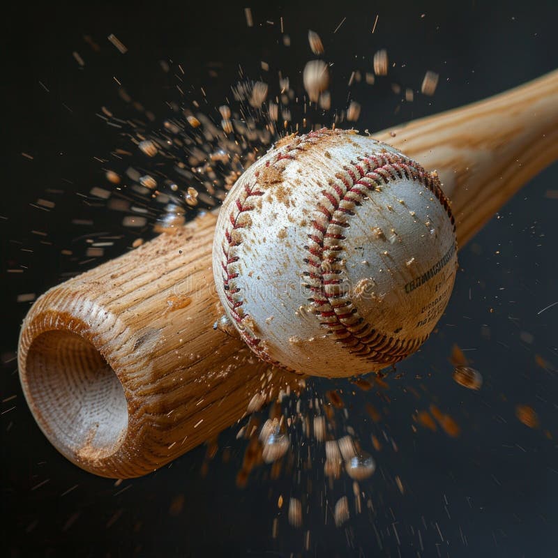 A Baseball Collides with Another Baseball As it is Struck by a Wooden ...