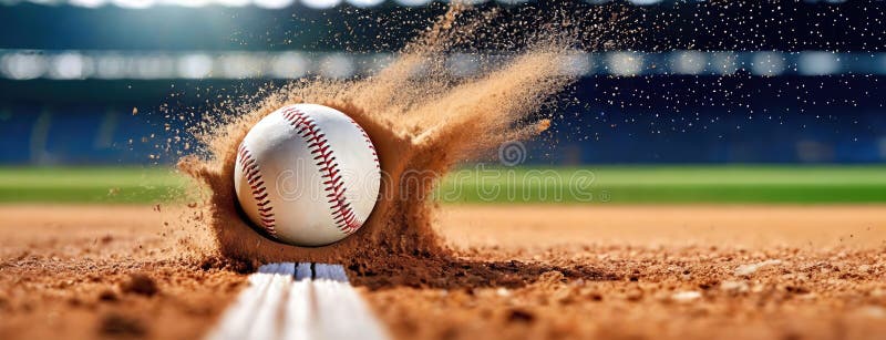 A Baseball Collides with the Ground, Creating a Dynamic Splash of Dirt ...