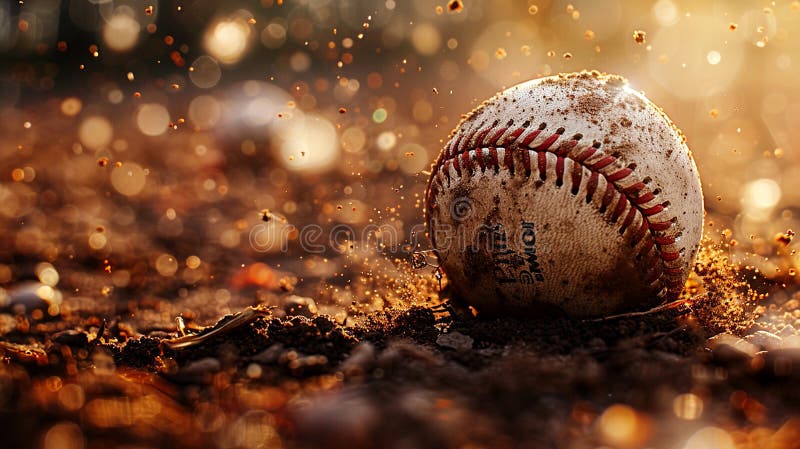 Baseball in the Dirt at Sunset Stock Illustration - Illustration of ...